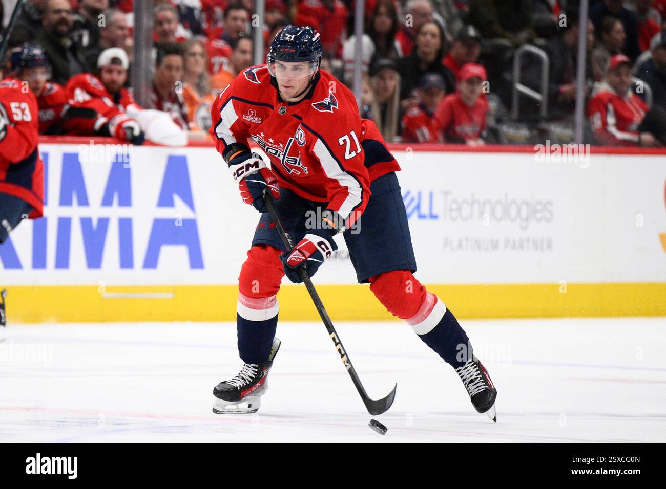 Washington Capitals center Aliaksei Protas (21) in action during the ...