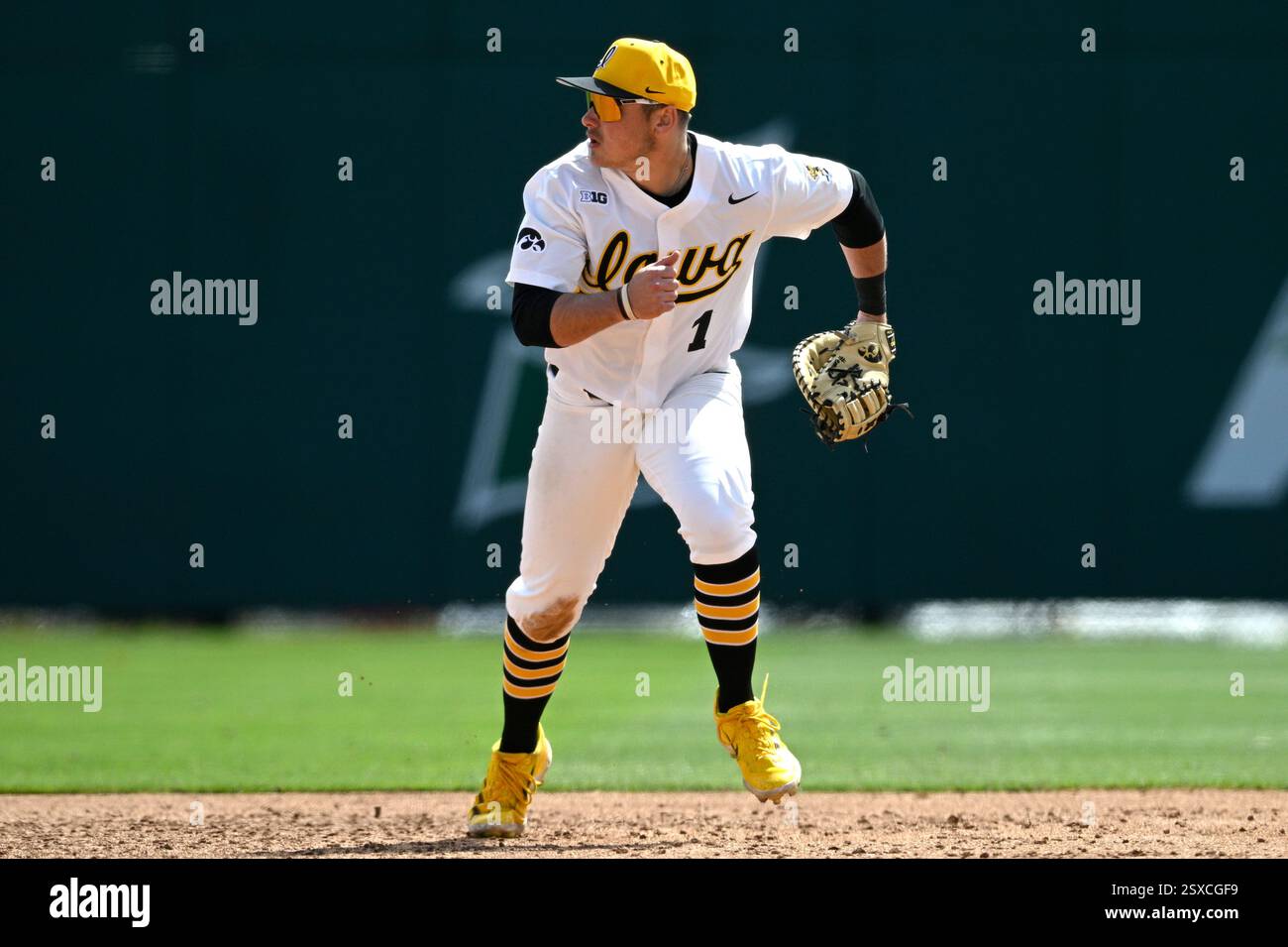 Iowa utility Caleb Wulf (1) follows a play during an NCAA college ...