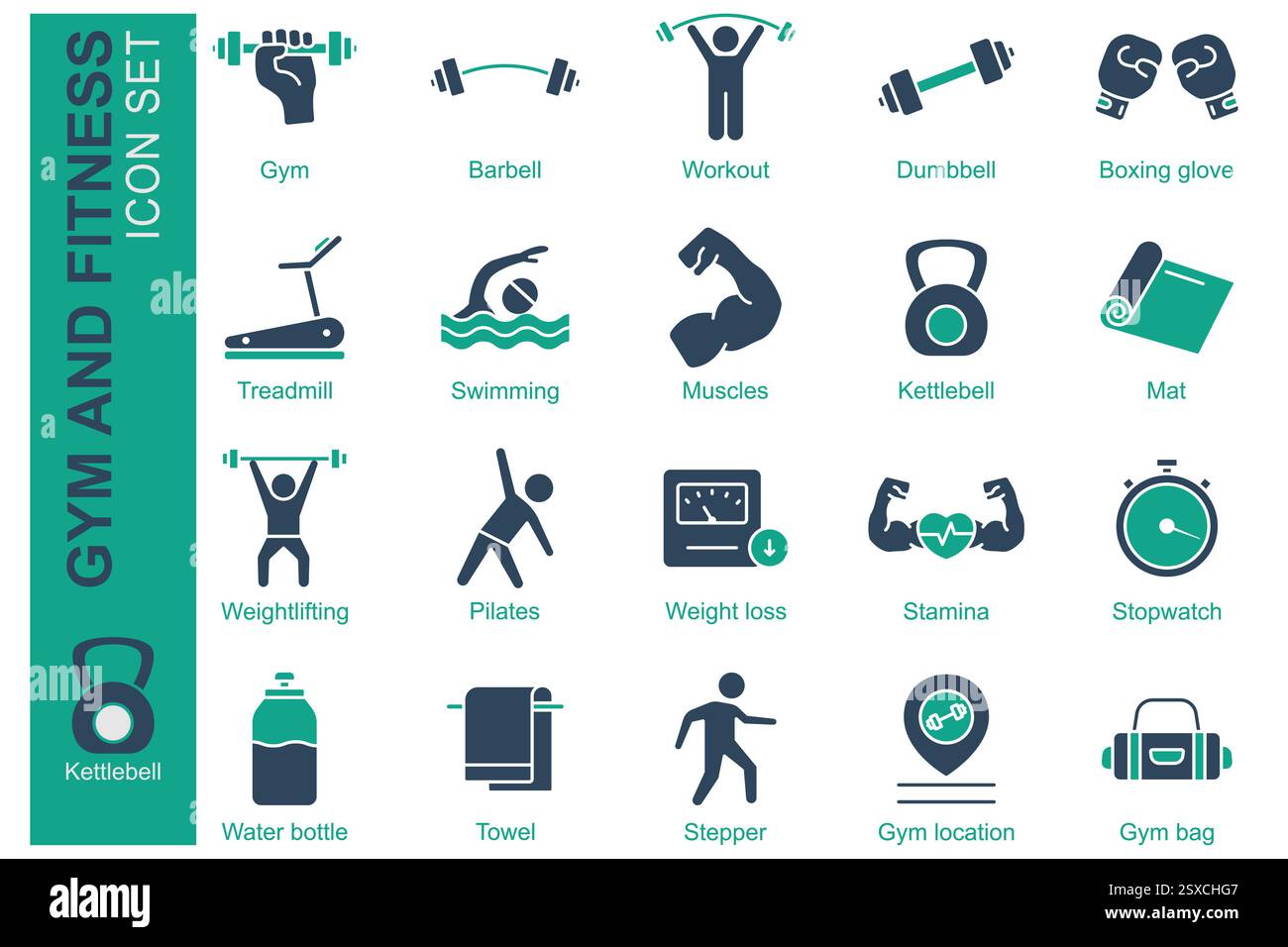 Gym icon set. solid icon style. containing icon barbell,workout, boxing ...