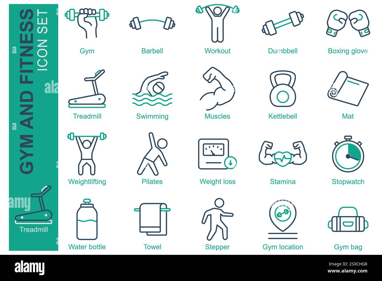 Gym icon set. line icon style. containing icon barbell,workout, boxing ...