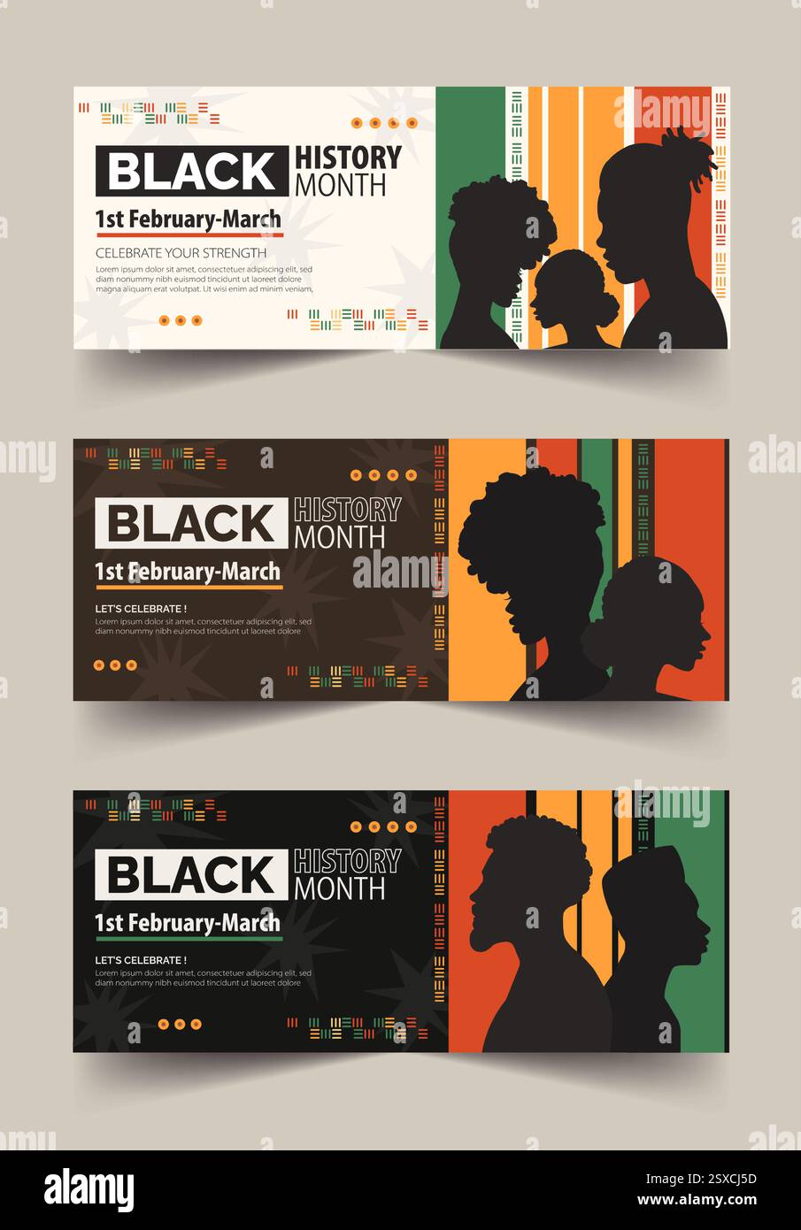 Set of Black History Month Banners with Silhouettes. vector ...