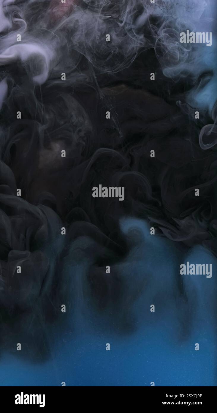 Ink pigment. Wet cloud. Defocused black blue smoke fume mist splash ...