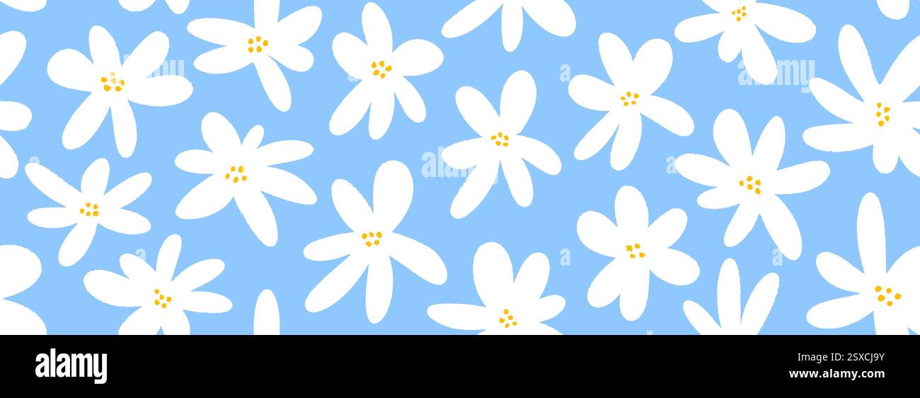 Hand drawn white flower seamless pattern. Floral repeating wallpaper ...