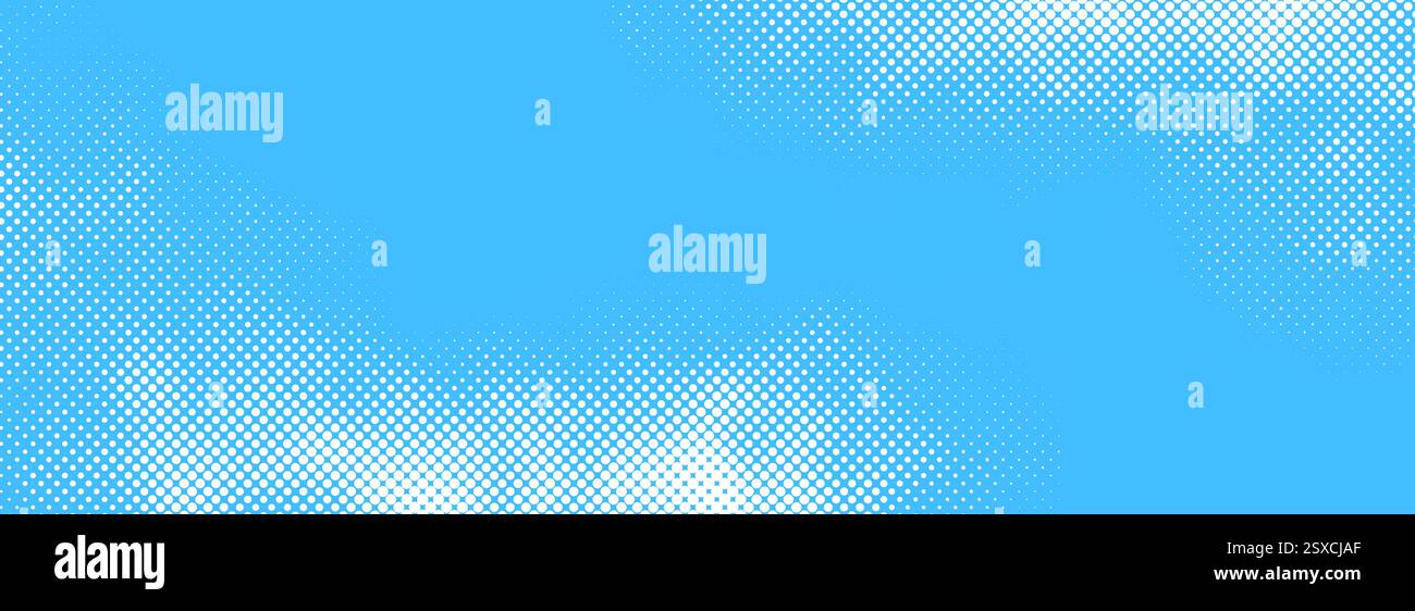 Dotted comic cloud background. Halftone clouds in bright blue sky. Pop ...