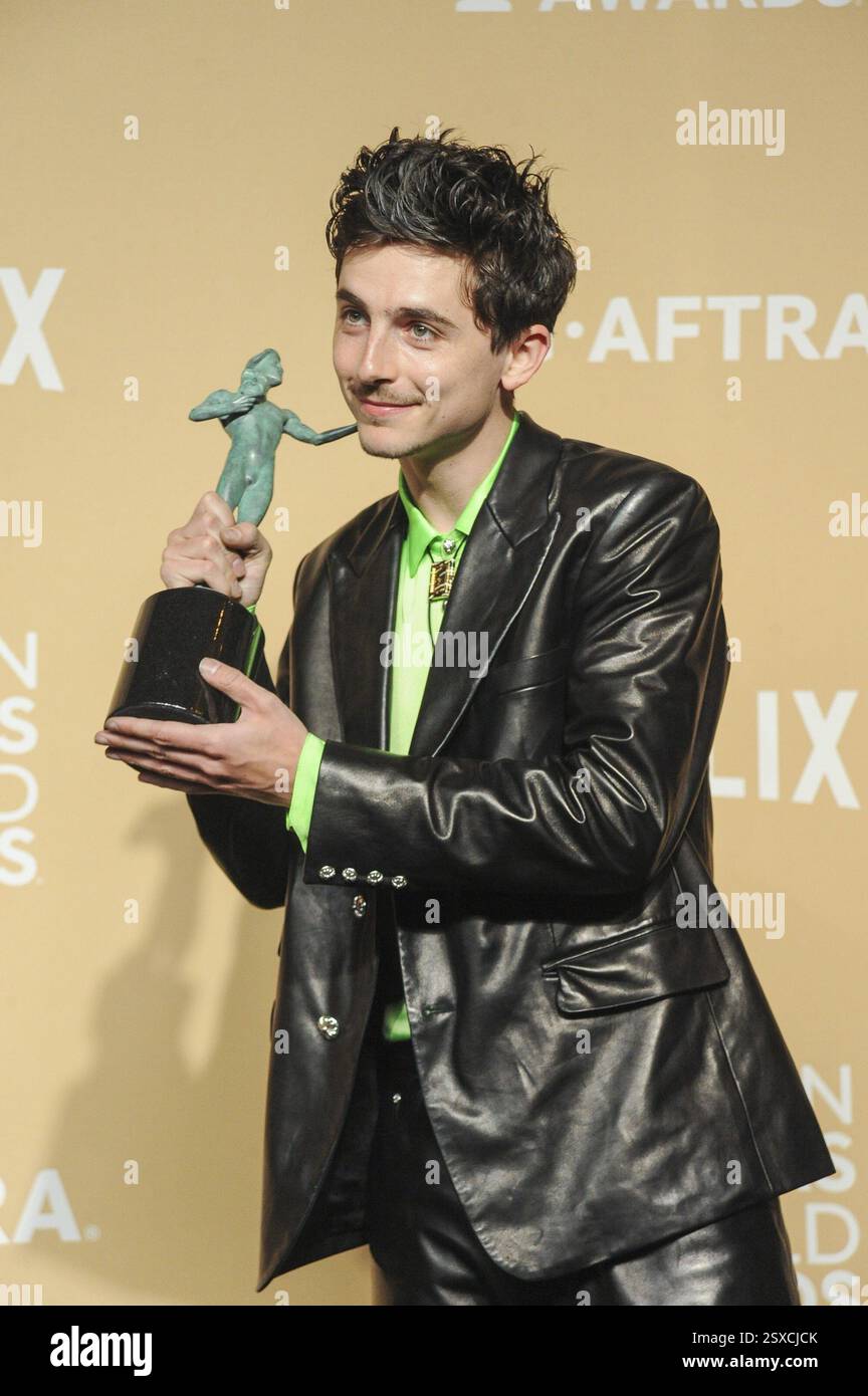 Ca. 23rd Feb, 2025. Timothée Chalamet in the press room for The 31st Annual Screen Actors Guild ...