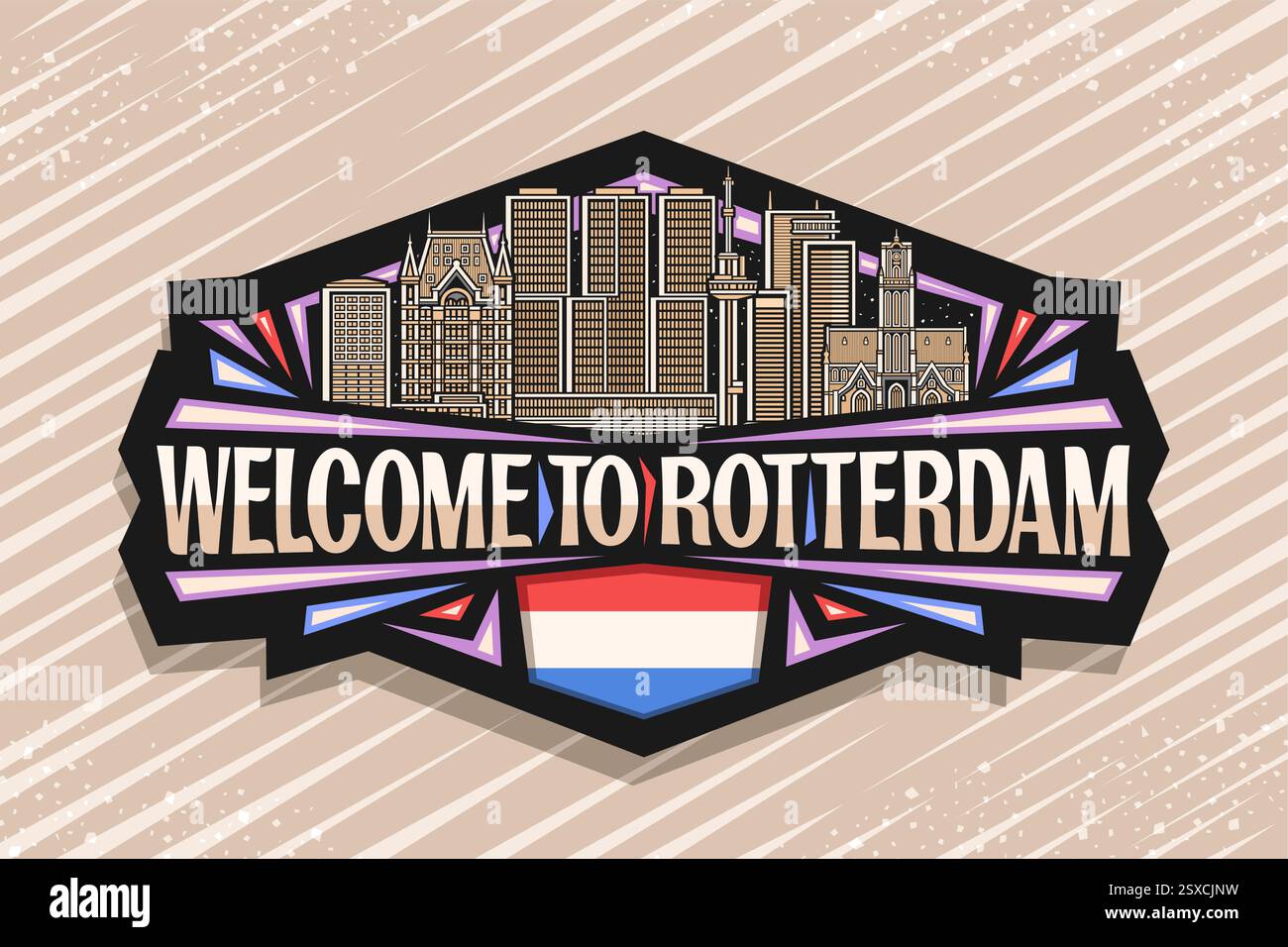 Vector logo for Rotterdam, black decorative label with detailed ...