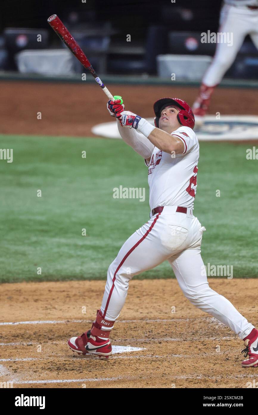 February 23, 2025: Razorback catcher Ryder Helfrick (27) looks up ...