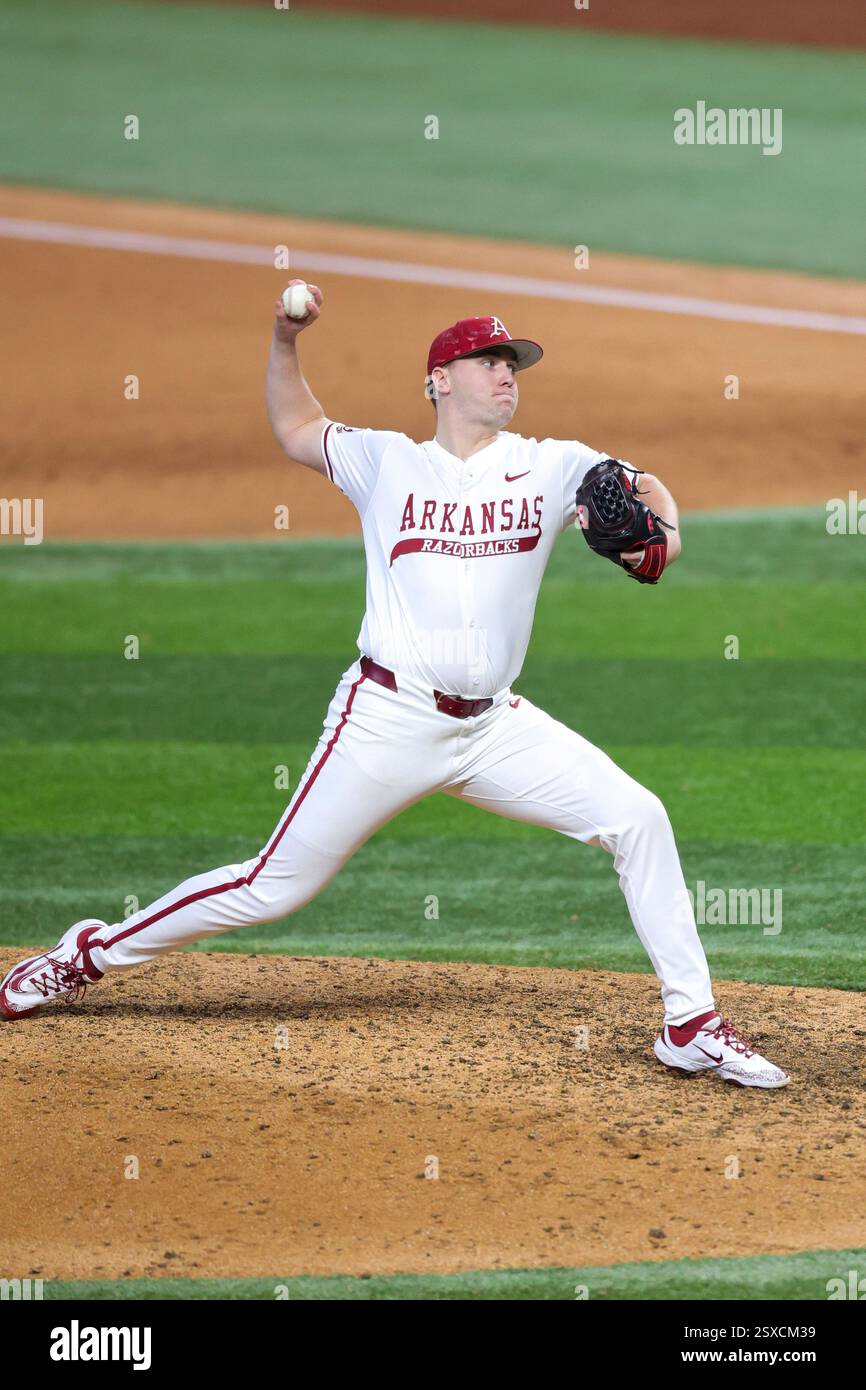 February 23, 2025: Arkansas pitcher Will McEntire (41) prepares to ...