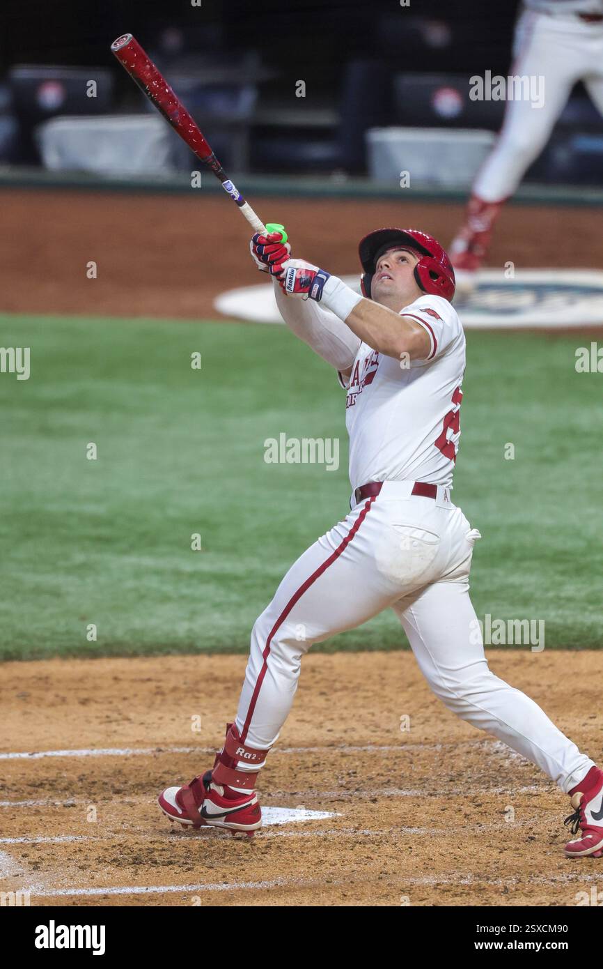 February 23, 2025: Razorback catcher Ryder Helfrick (27) looks up ...