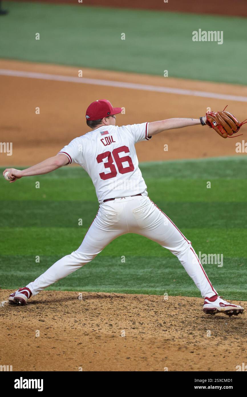 February 23, 2025: Hogs pitcher Parker Coil (36) prepares to make a ...