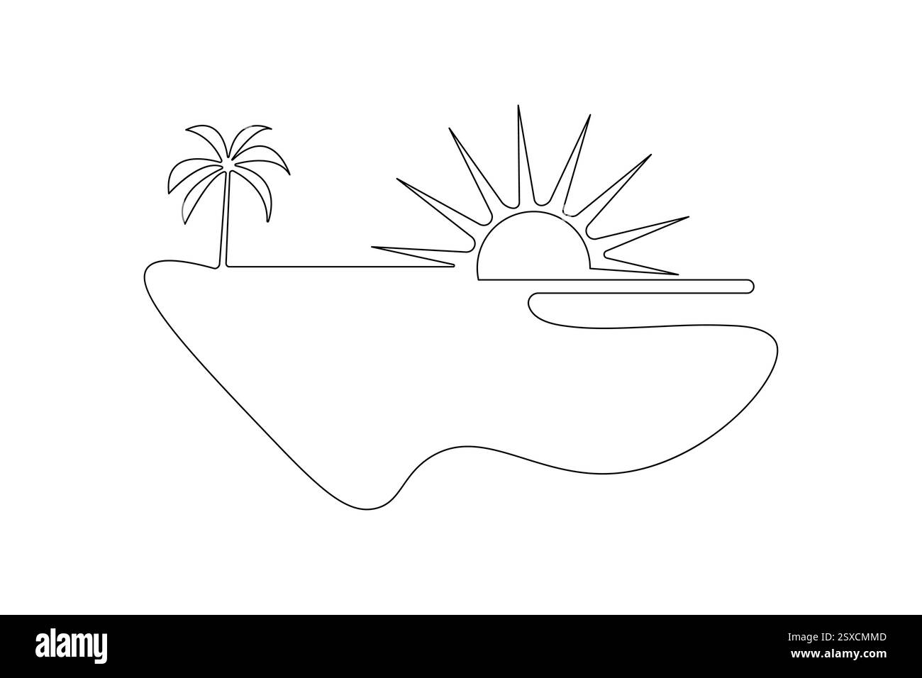 Sunset one line drawing of minimalist vector icon with black and white ...