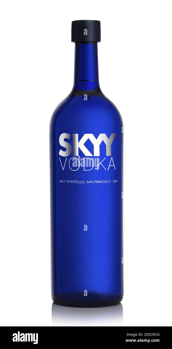 Skyy Vodka bottle in front of a white background, studio shot Stock ...