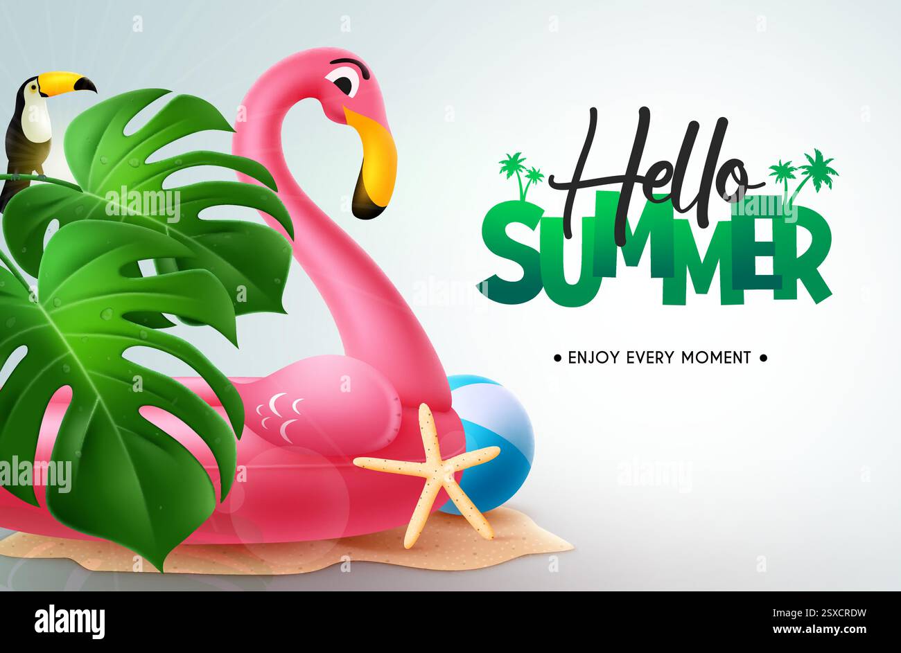 Summer vector background design. Hello summer text with flamingo ...