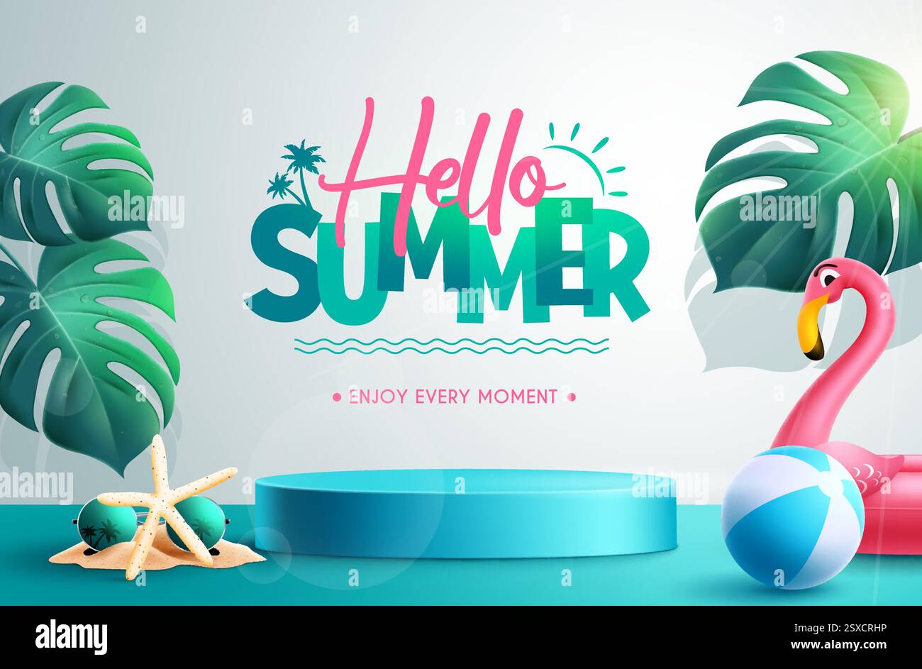 Summer ads vector background design. Hello summer greeting text with ...