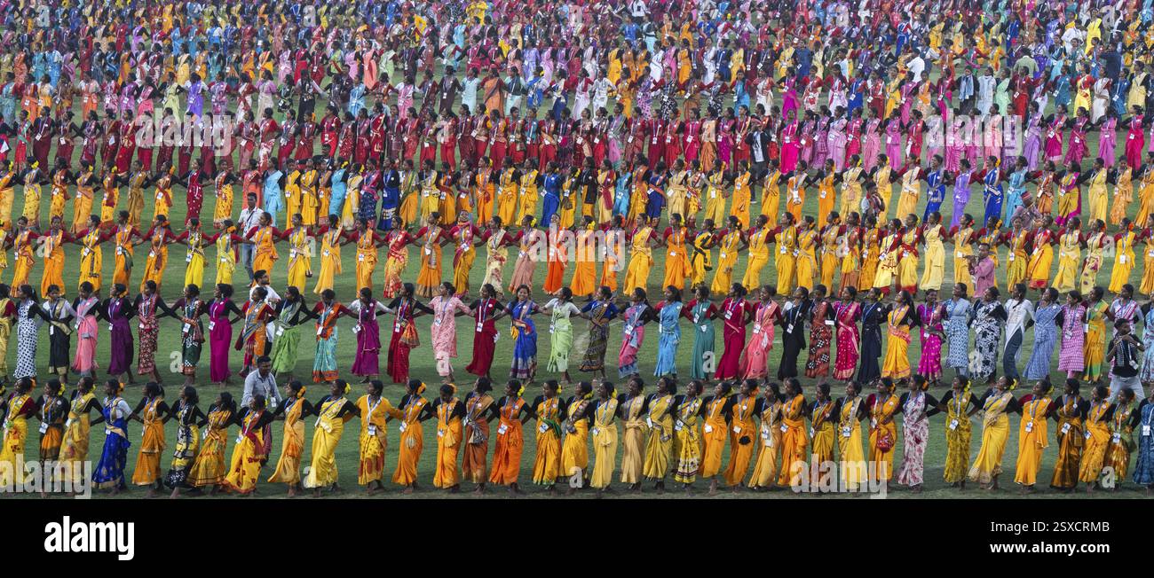 Several thousands of dancers perform traditional Jhumur dance, as they ...