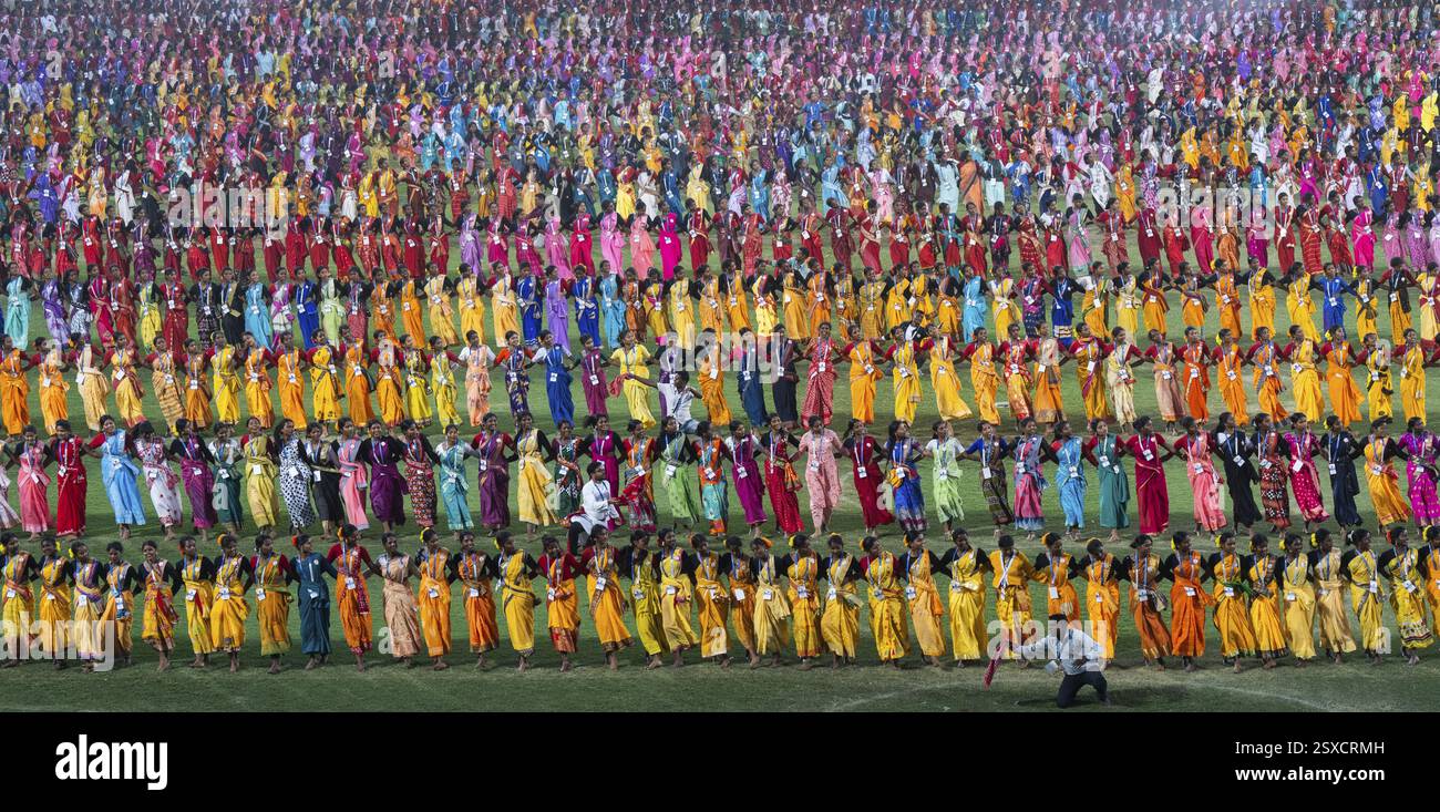 Several thousands of dancers perform traditional Jhumur dance, as they ...