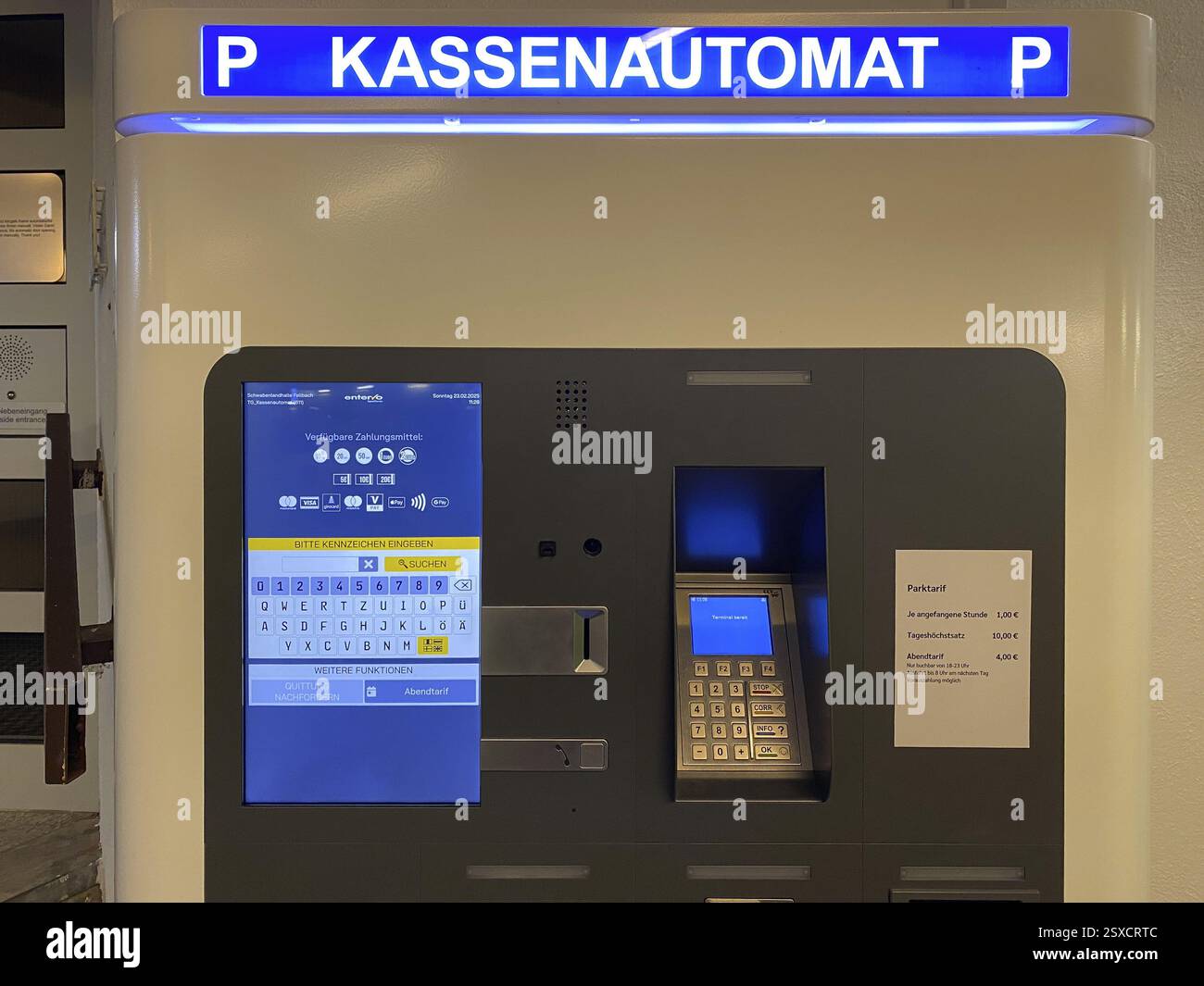 Automatic pay station in multi-storey car park, parking ticket machine ...