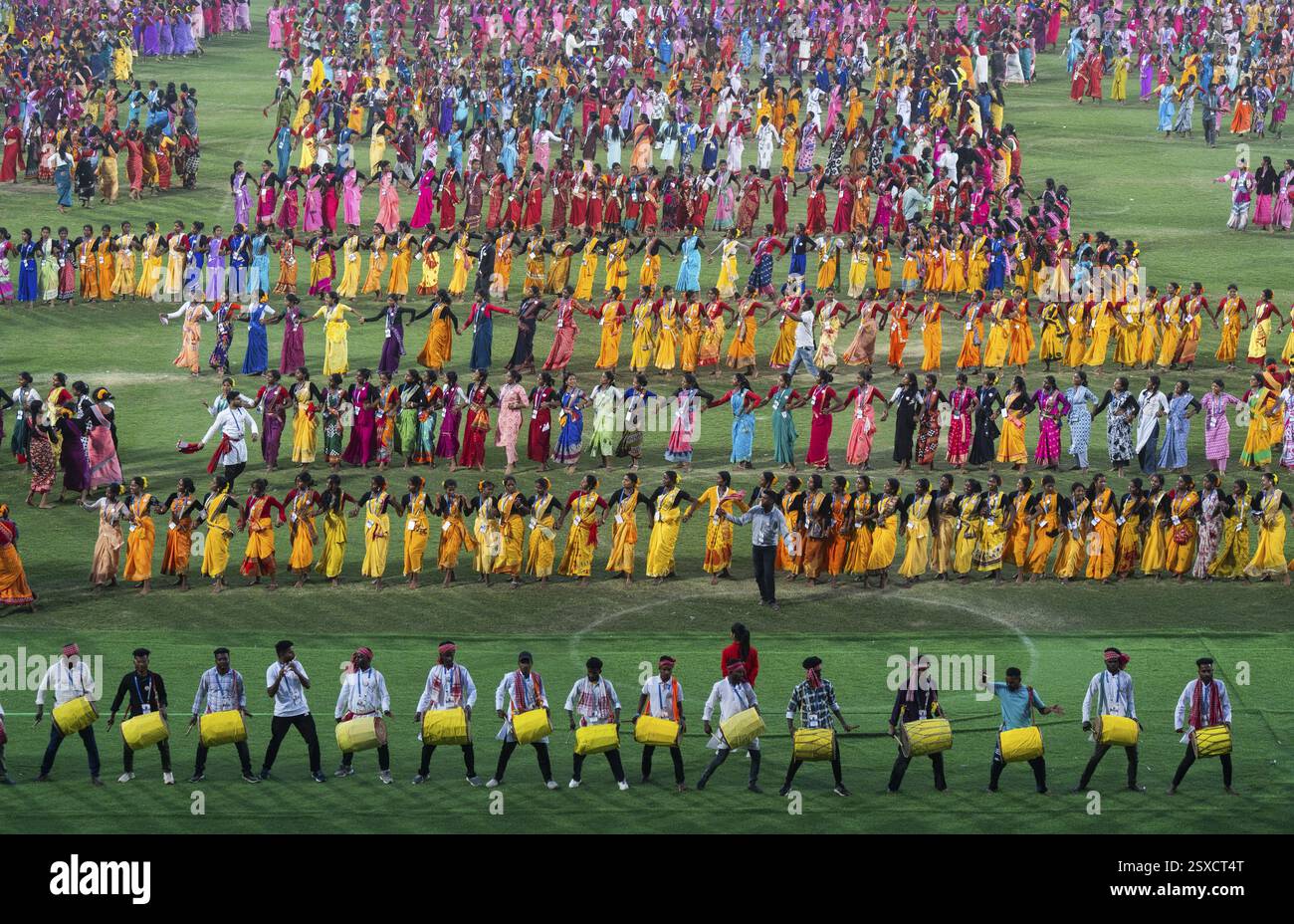 Several thousands of dancers perform traditional Jhumur dance, as they ...