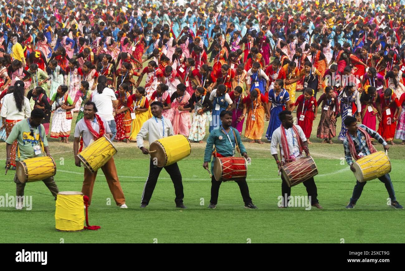 Several thousands of dancers perform traditional Jhumur dance, as they ...