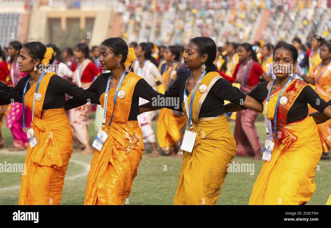 Several thousands of dancers perform traditional Jhumur dance, as they ...
