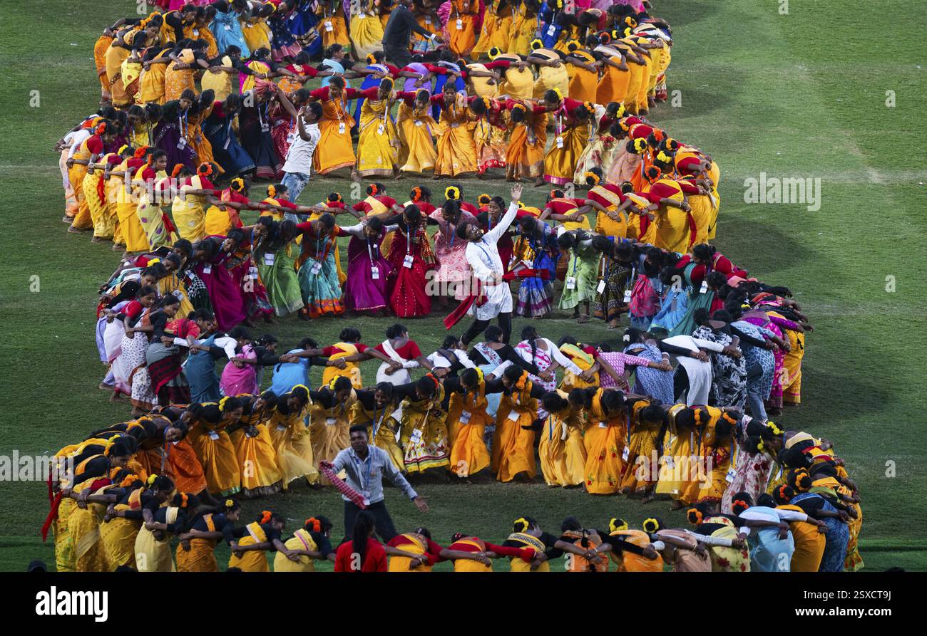 Several thousands of dancers perform traditional Jhumur dance, as they ...