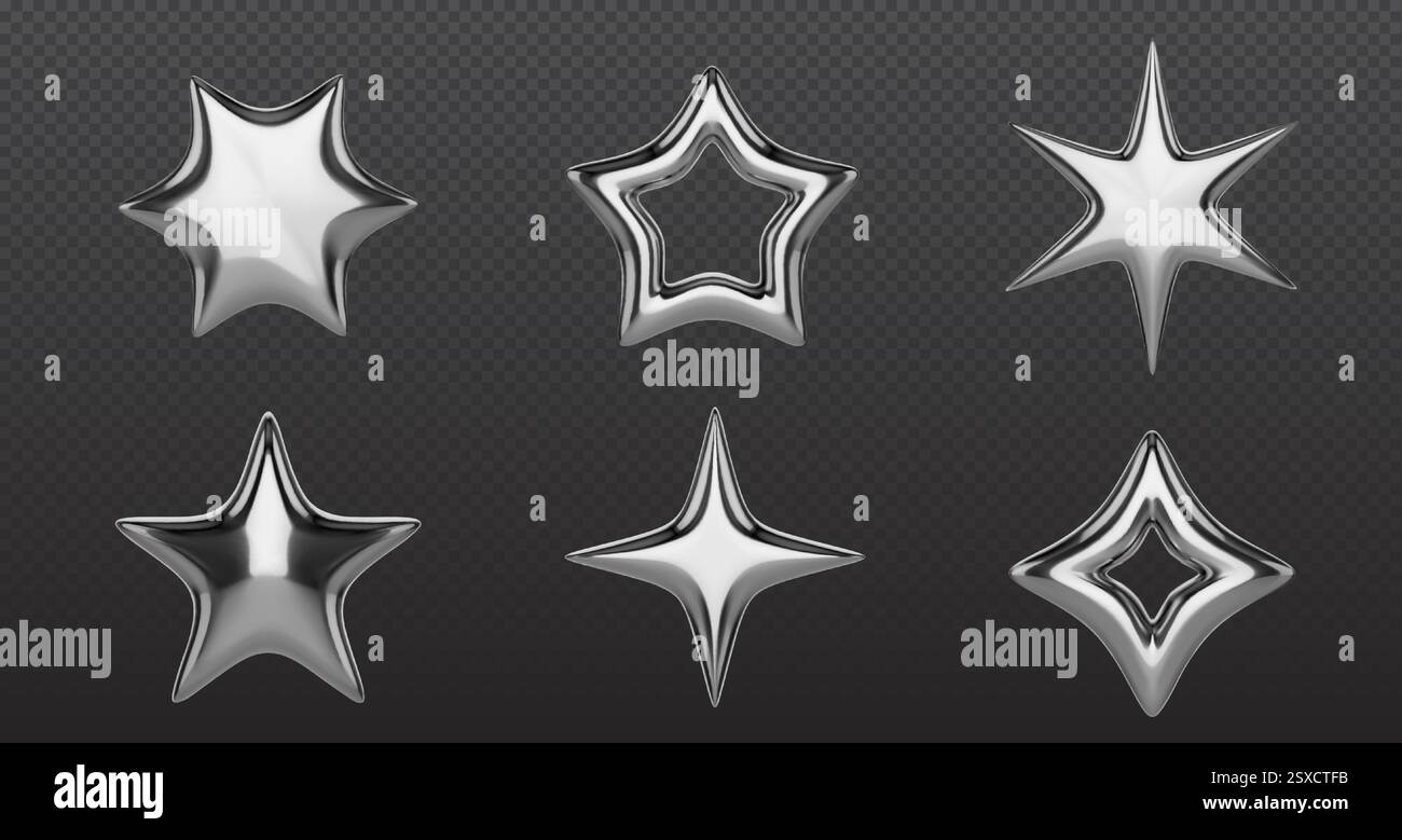 Y2k chrome stars set isolated on transparent background. Vector ...