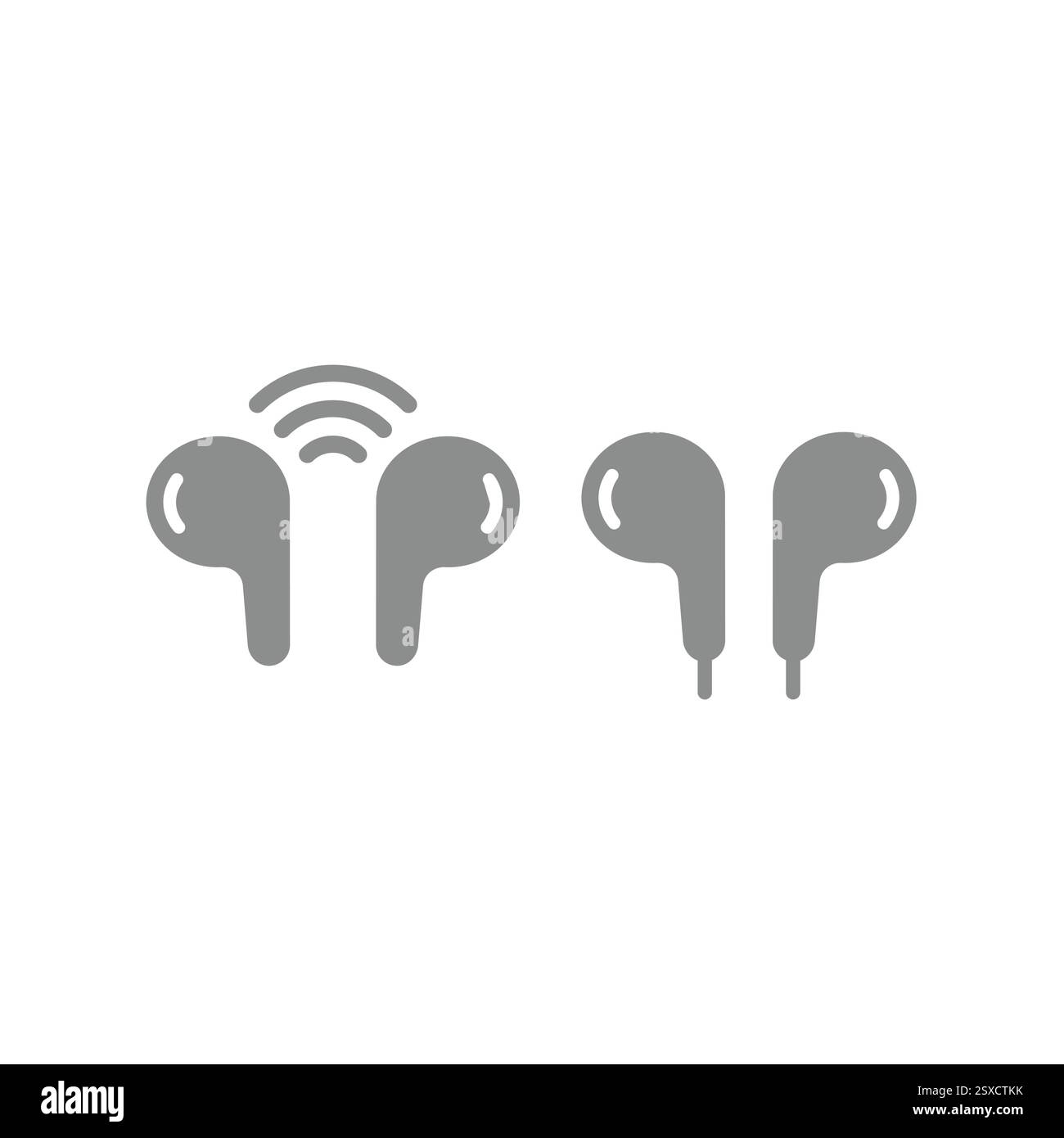 Earbuds or earphones wireless and with wire icons. Headphones hand free ...