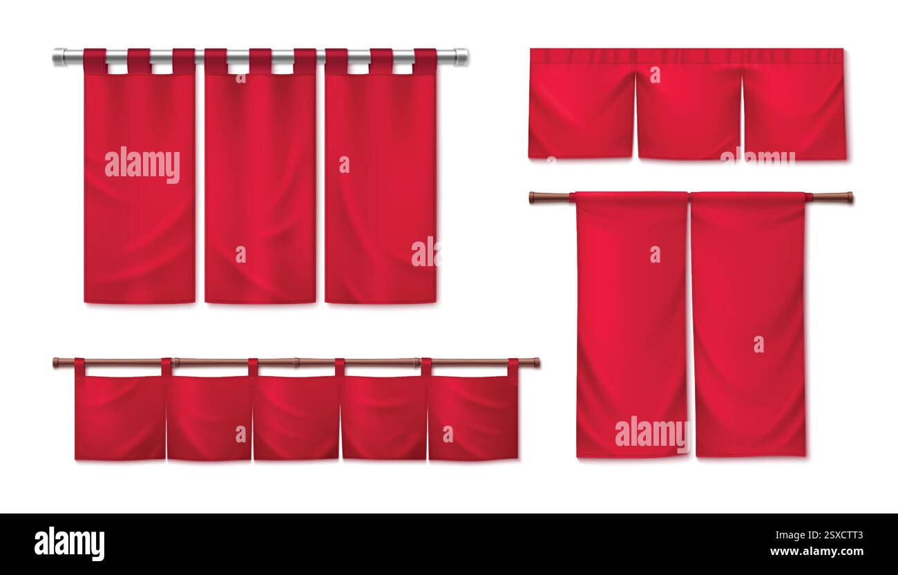 Red Japanese banners set isolated on white background. Vector cartoon ...