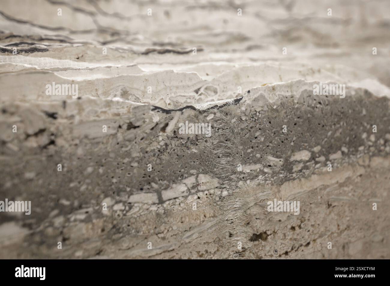 Abstract texture of stone layers in gray and white, highlighting ...