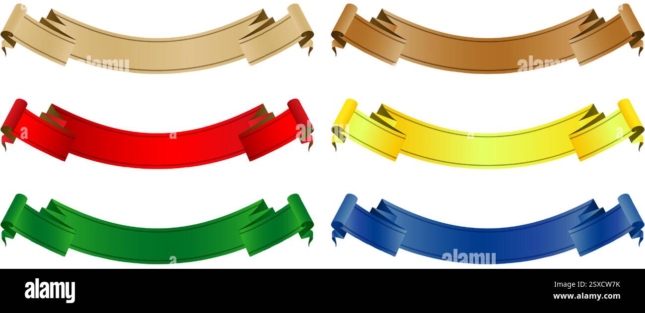 a set of six colorful ribbons elements isolated white backgrounds for ...