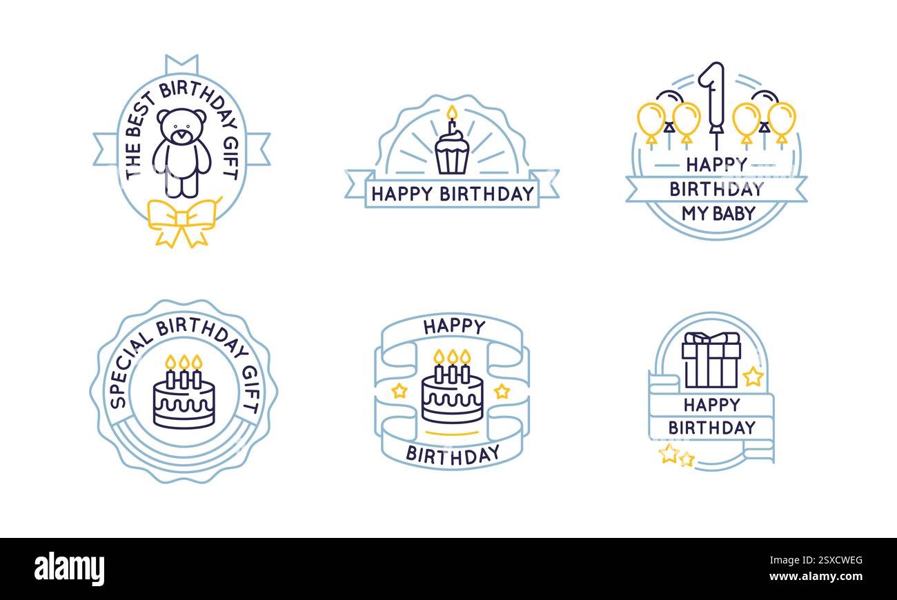 Set of 6 Happy Birthday Celebration Logo Icons Stock Vector Image & Art ...