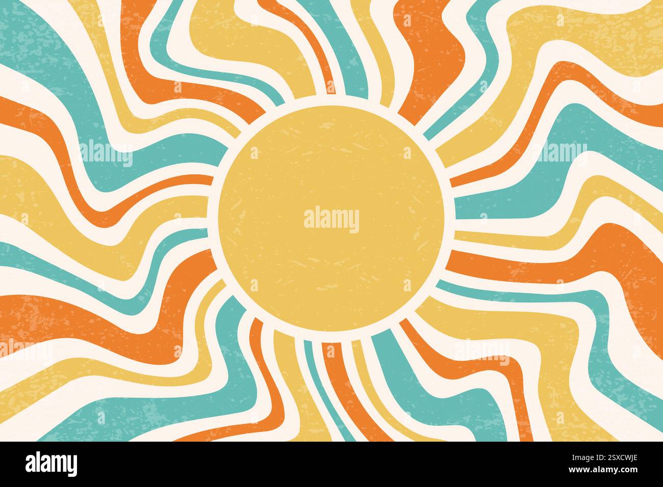 Retro spiral rays background. Vector groovy swirl radial green and orange sun beams. Vintage ...