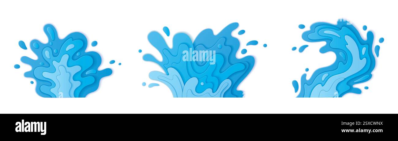 Blue 3d water splash paper cut design with layered waves, flowing ...
