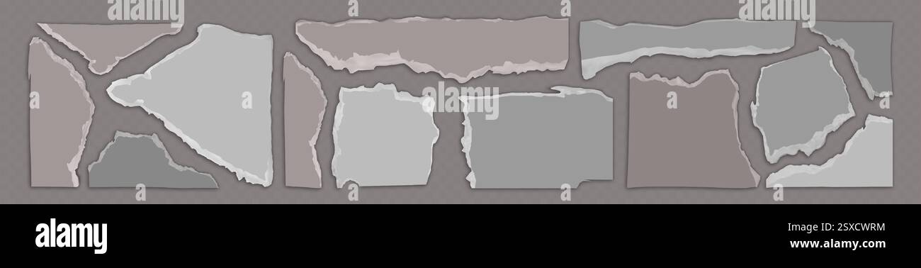 Paper cut edges set with torn irregular shapes in gray shades. Ripped ...