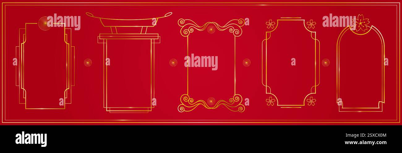 Japanese traditional frames with gold lines on red background ...