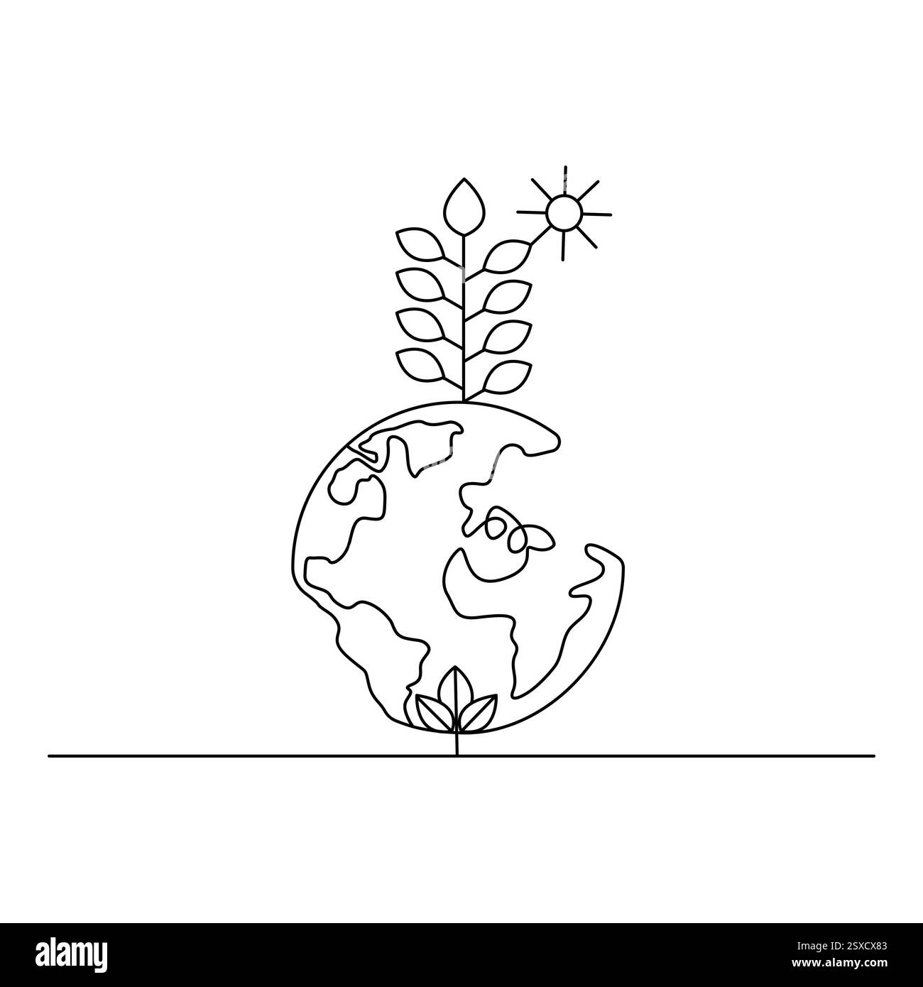 The Ecology Of A Continuous One Line Drawing Of Isolated Outline Vector Art With Sustainability