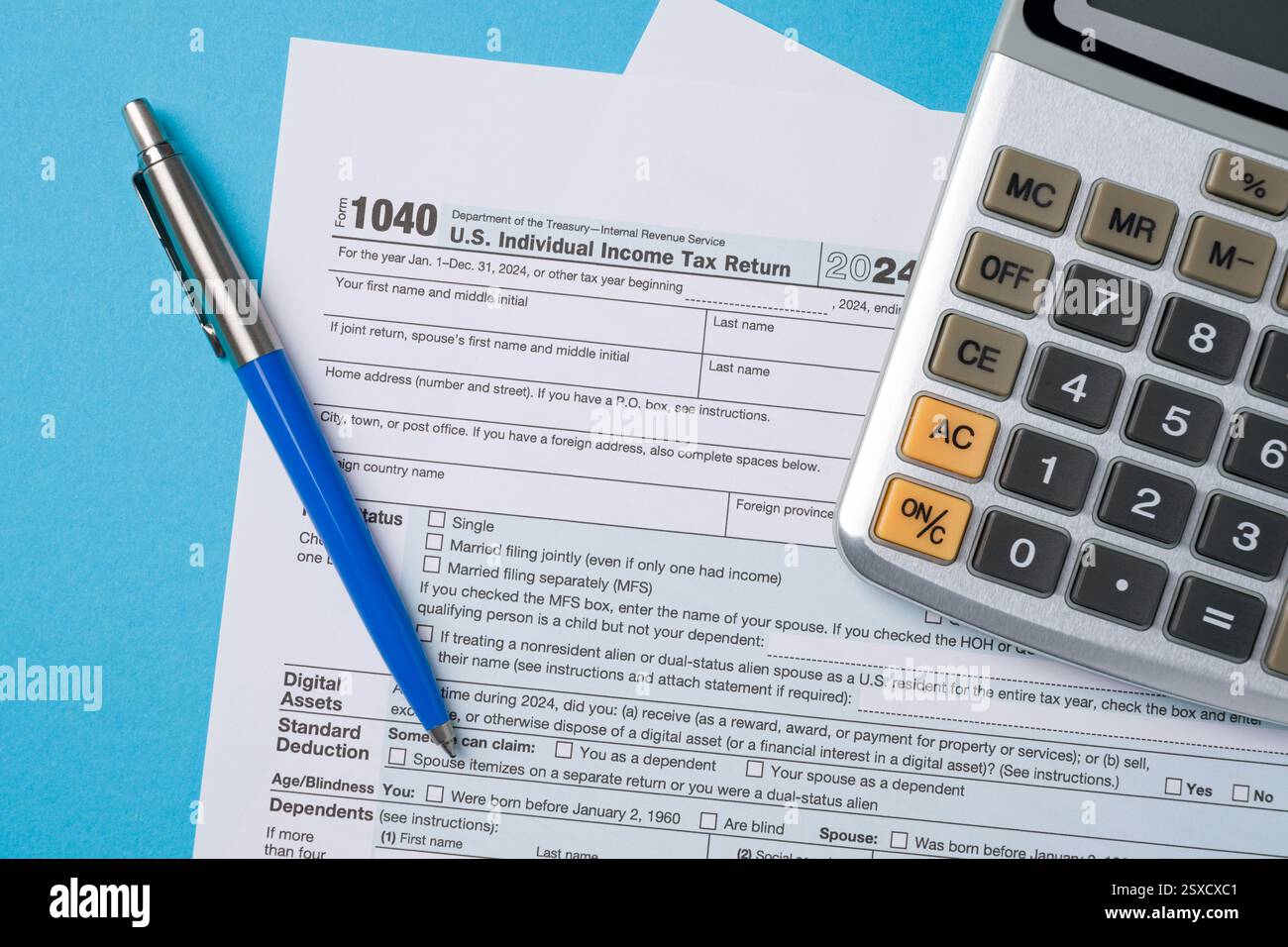 Accountant on calculator calculate income hi-res stock photography and ...