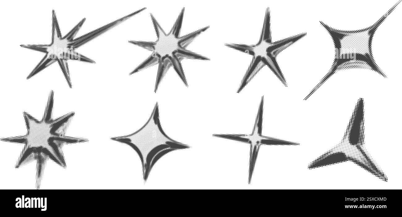 Y2k 3d chrome halftone stars shape retro abstract elements vector ...