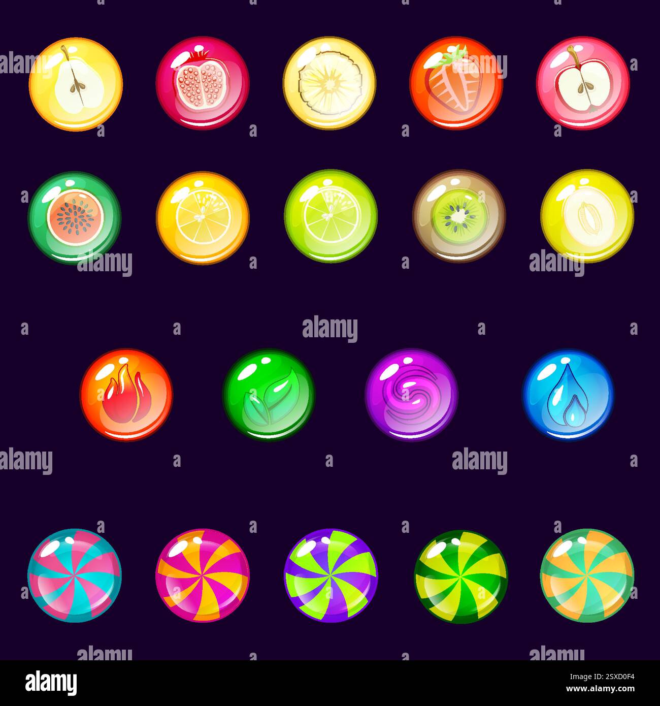 Color bubbles or balls for shooting or mach3 game, fruits balls, candy ...