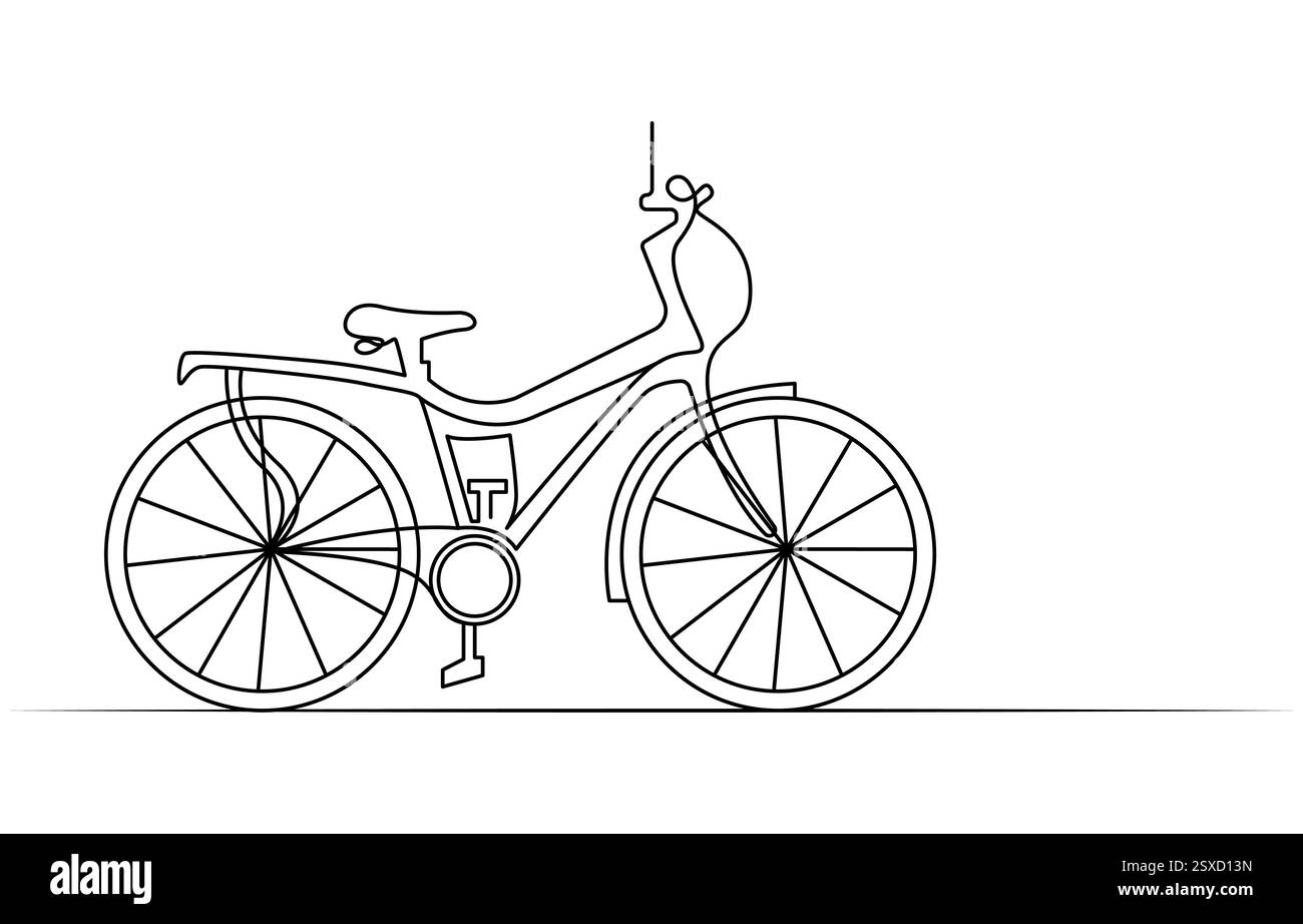 Bicycle in continuous line art drawing style. Pedal cycle black linear ...