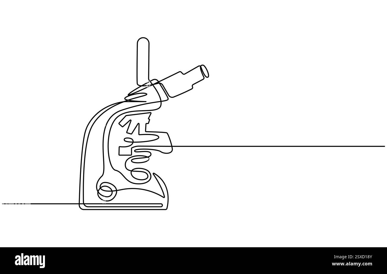 Microscope labs in continuous one line drawing. Single line art illustration of laboratory ...
