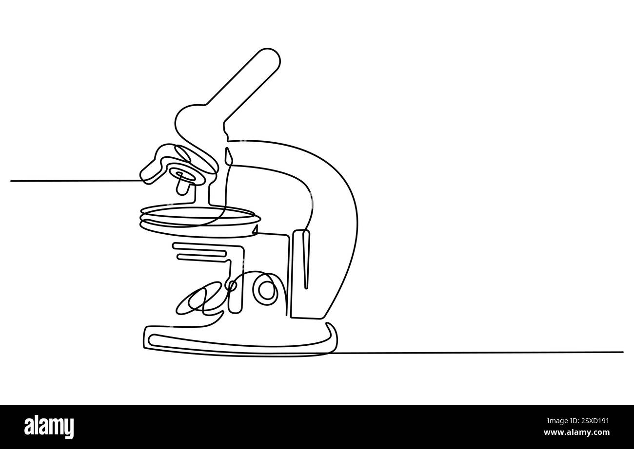 Microscope Labs In Continuous One Line Drawing Single Line Art Illustration Of Laboratory
