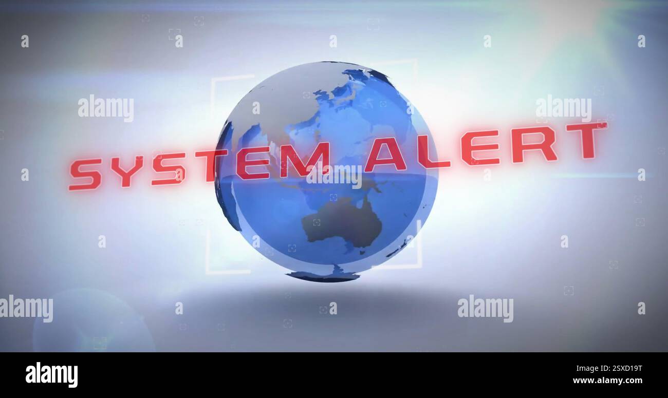 Image of system alert warning text and data processing over globe Stock Photo - Alamy