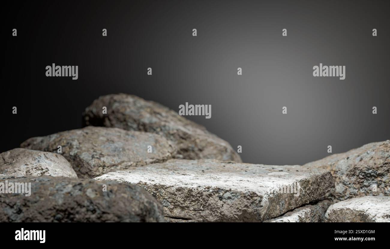Natural stone podium for product placement, textured rock surface ...