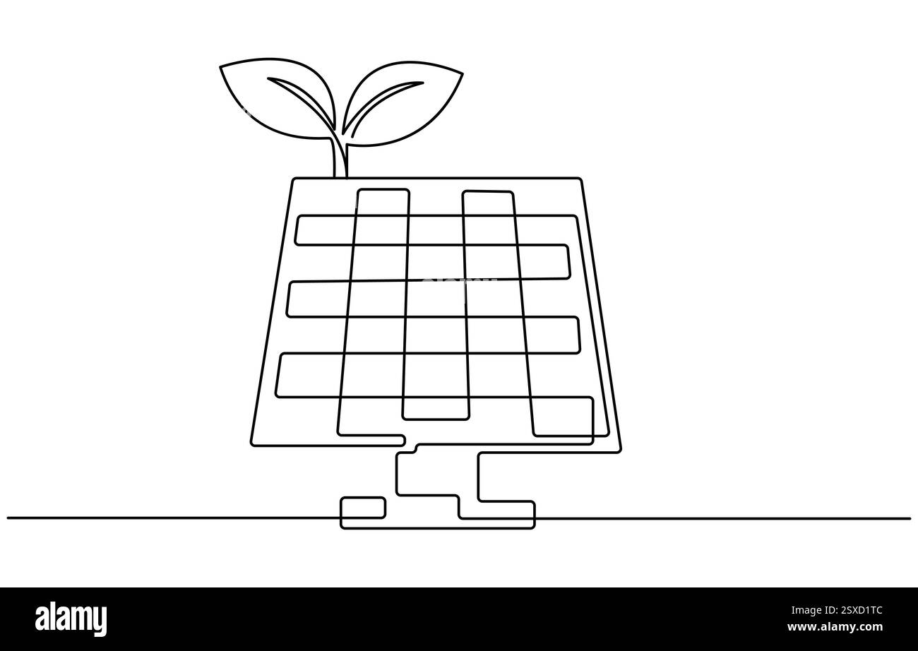 One continuous line drawing of Solar panel with sun Stock Vector Image ...