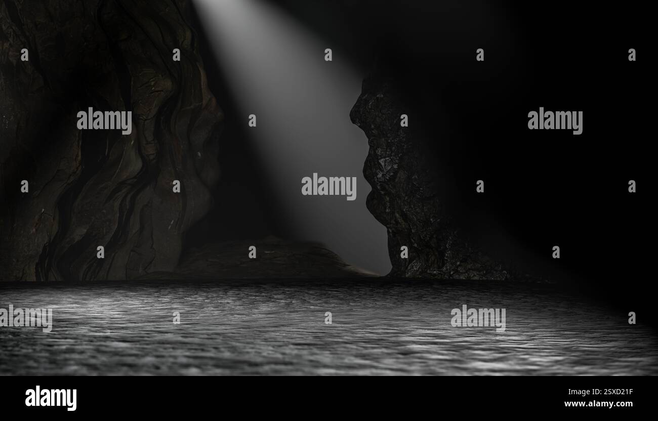 Dim cavern scene with rugged stone surfaces spotlight effect for adding ...