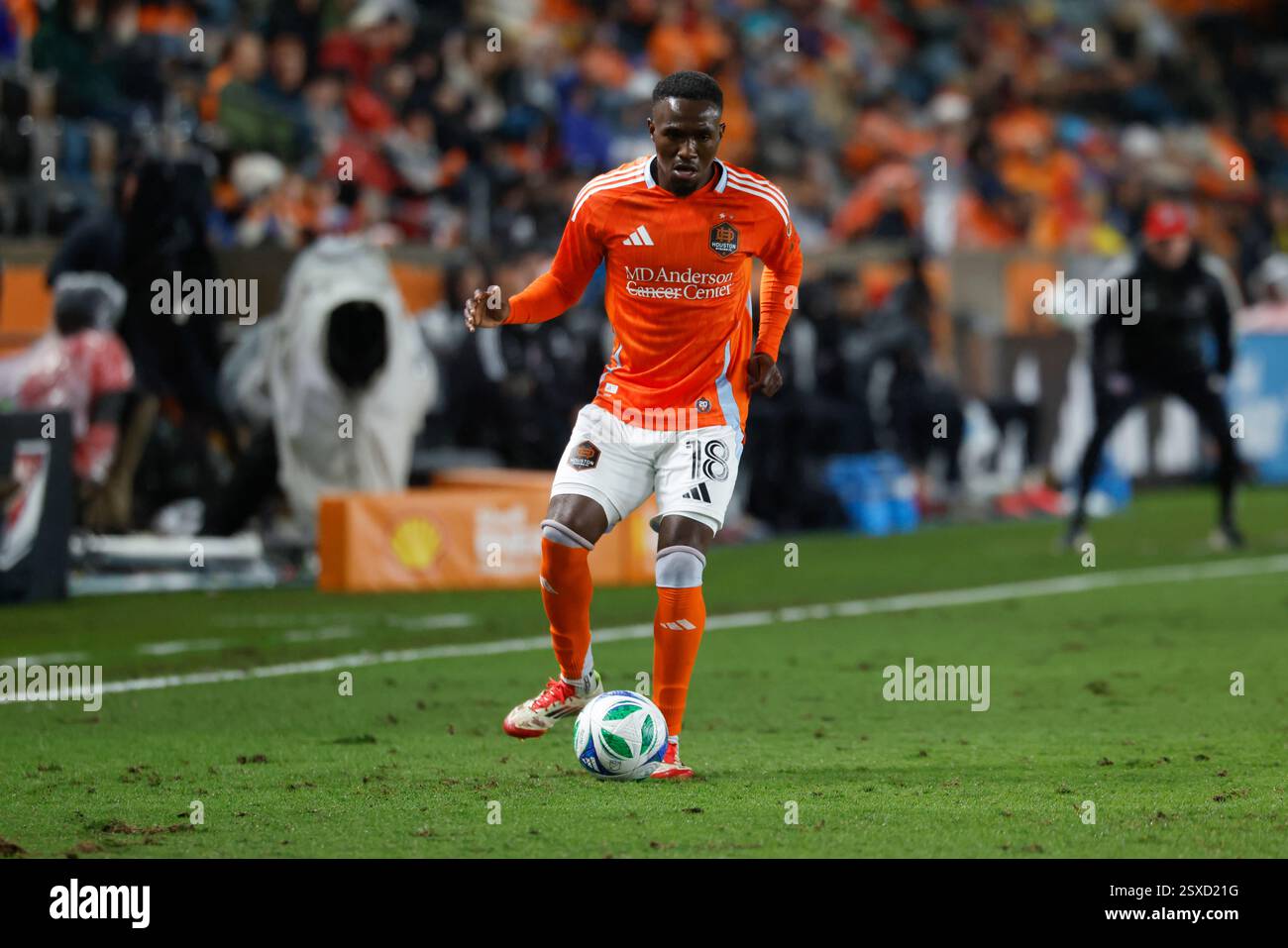 Houston Dynamo right wing Aliyu Ibrahim (18) during an MLS soccer match ...