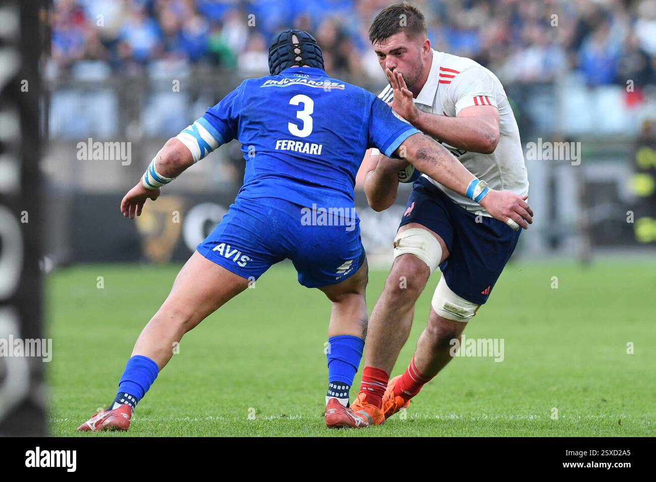 Rome, Italy. 23rd Feb, 2025. Simone Ferrari of Italy, Gregory Alldritt ...