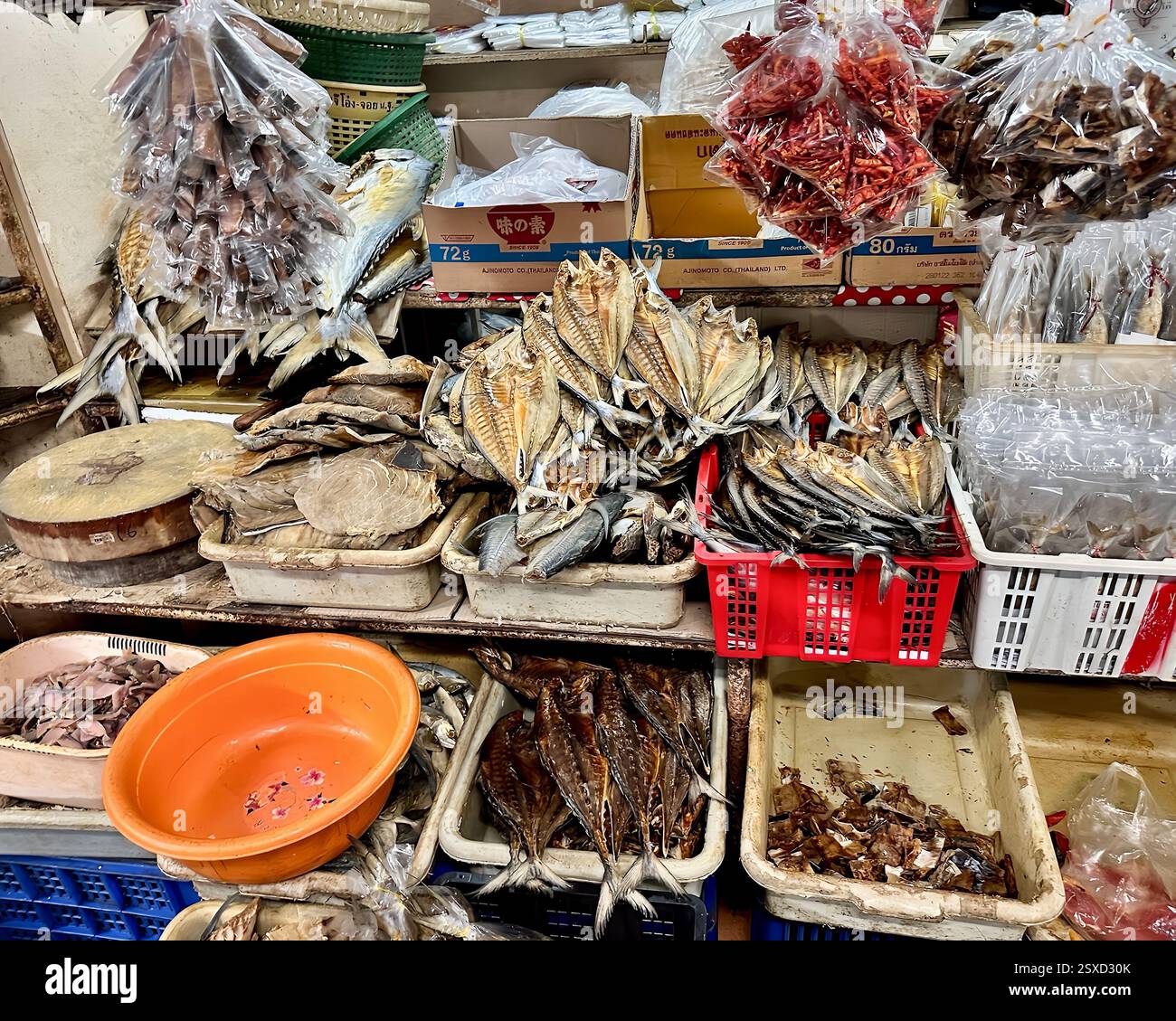 Dried Fish Market in Thailand Stalls filled with dried fish and seafood ...