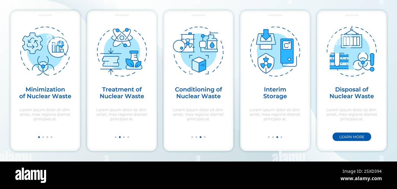 Radioactive waste management blue onboarding mobile app screen Stock ...